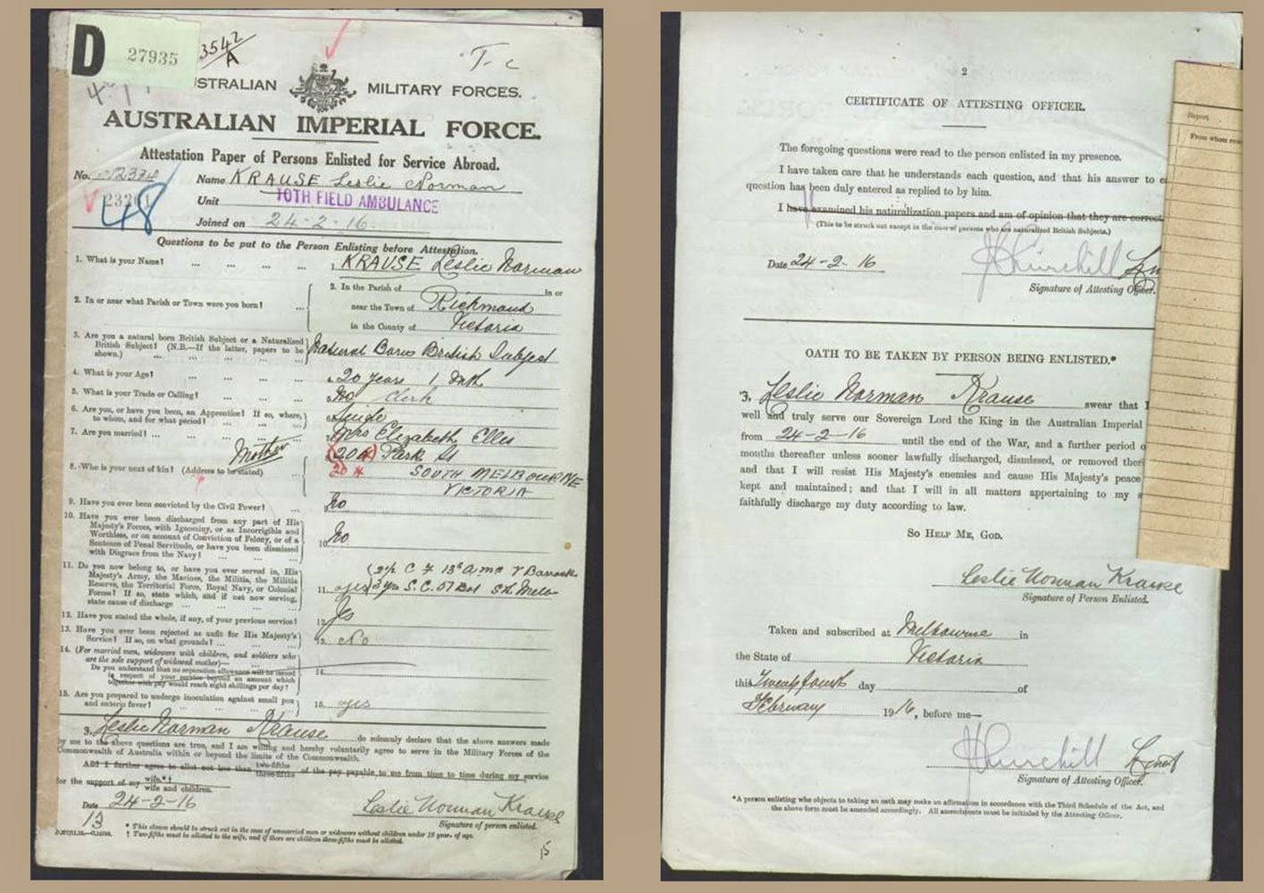 a bit of everything: Leslie Norman Krause 1896 - 1917