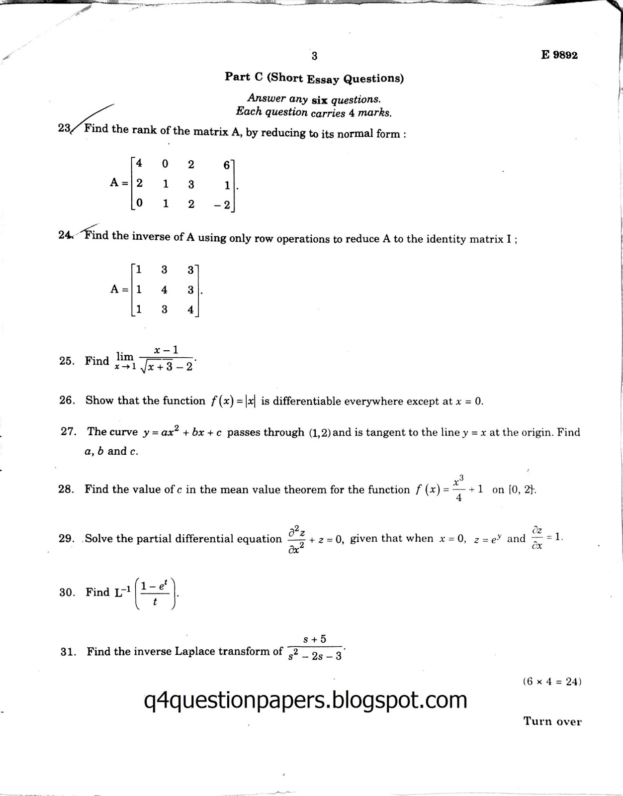 MGU BCA MATHEMATICS (MATHS) semester 1 Previous Year Question Paper