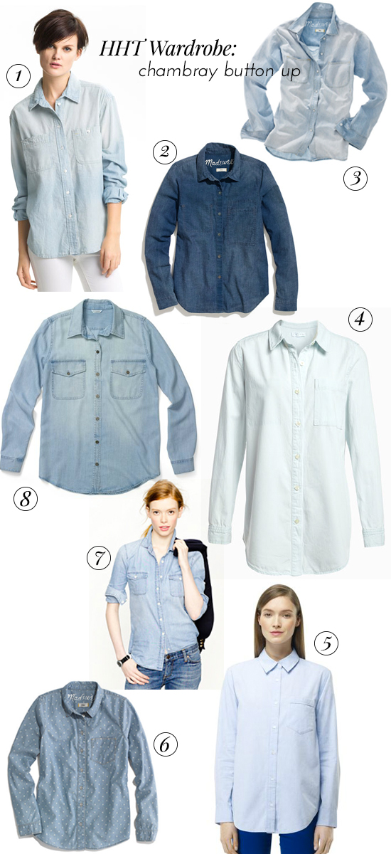 High Heeled Traveler Wardrobe Staple Chambray Button Up