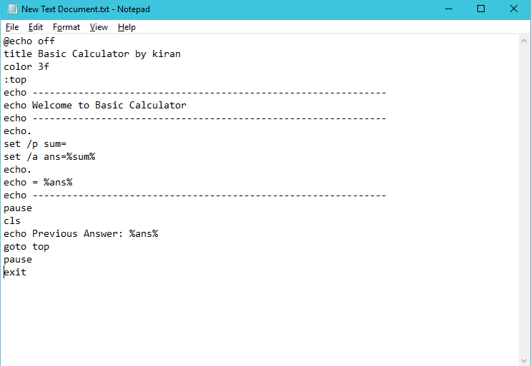 A Basic hand-coded Calculator created using Notepad - Kiran's Blog