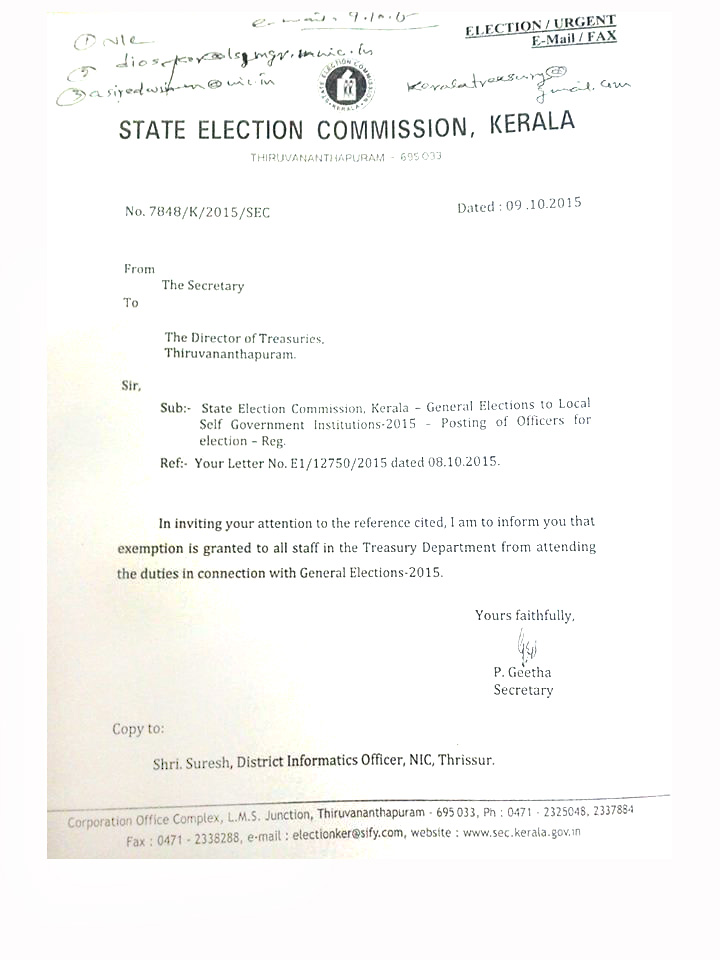 KERALA GOVERNMENT: October 2015