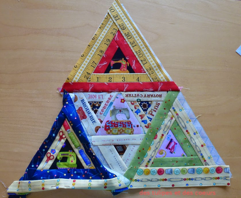 variation sur des triangles, mon troisième, patchwork et couture