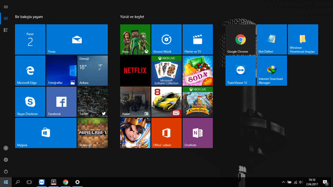 Windows 10 Başlat menüsü tam ekran nasıl yapılır