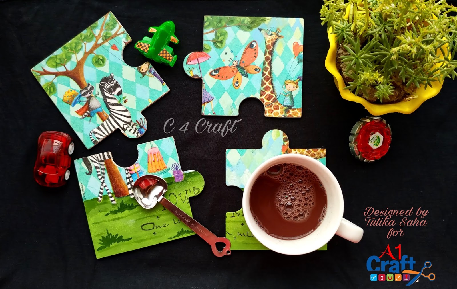 C 4 Craft: How To Decoupage MDF Puzzle Coaster Set For Beginners
