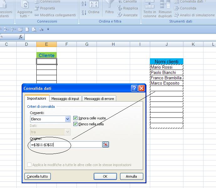 5)A questo punto compare un comando a freccia, nella prima casella