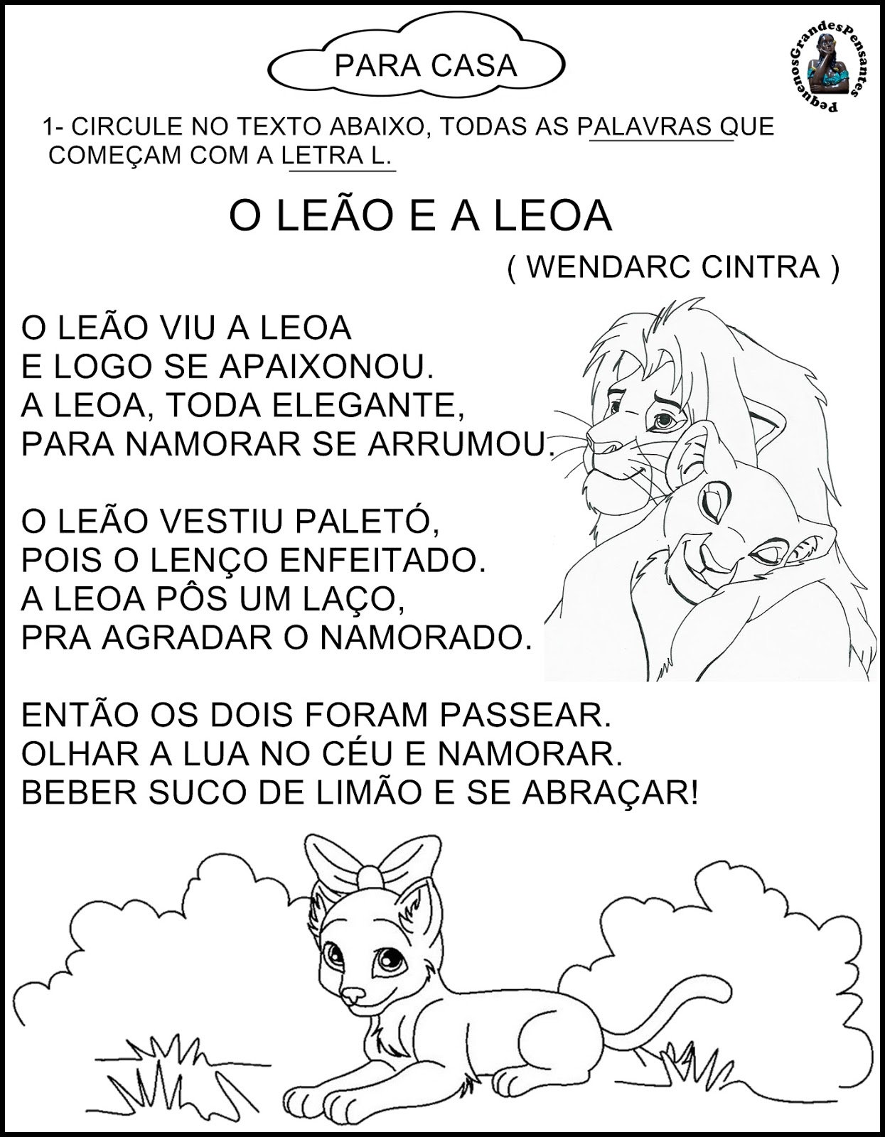 Pequenos Grandes Pensantes.: Atividades inéditas com a letra L