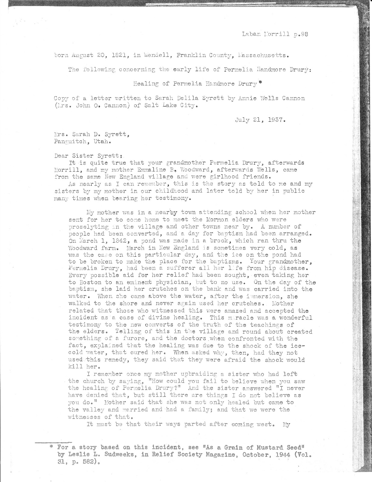 Our Kindred Dead: Life History of Laban Morrill