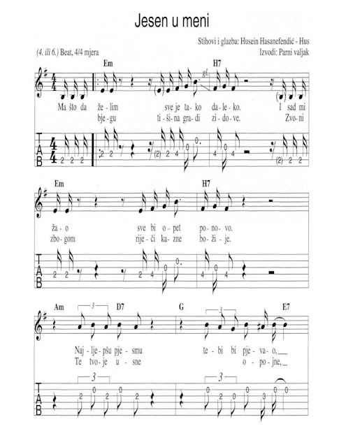 NOTE | DOMACE I STRANE: JESEN U MENI AKORDI NOTE PARNI VALJAK