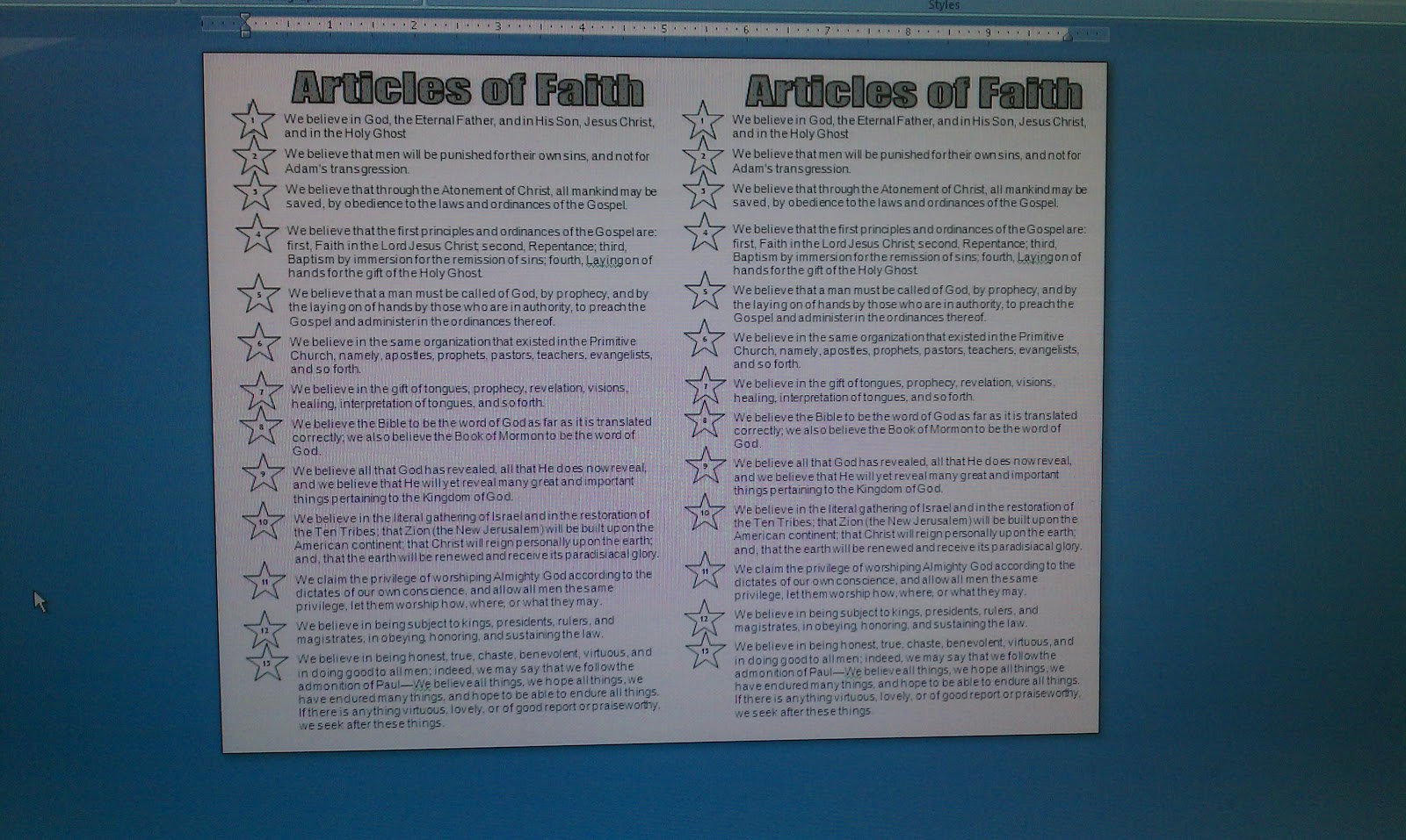 Primary Activity Ideas: Articles of Faith Pass Off