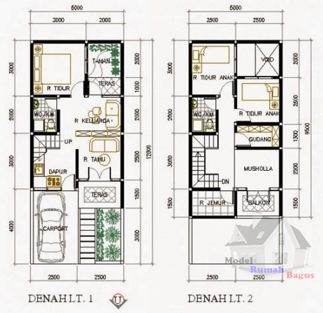 Denah Rumah 2 Lantai Tipe 42 ~ Desain Rumah