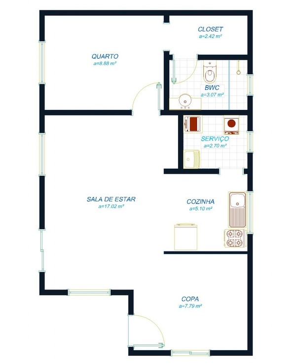 Projetos de casas gratis e planta baixa ate 70 Metros Quadrados