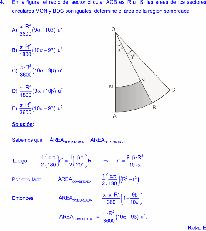 SECTOR CIRCULAR PROBLEMAS RESUELTOS – TRIGONOMETRIA