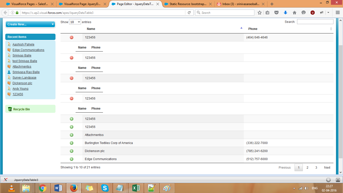 Jquery Data tables in Visualforce pages. ~ Salesforce Tutorials