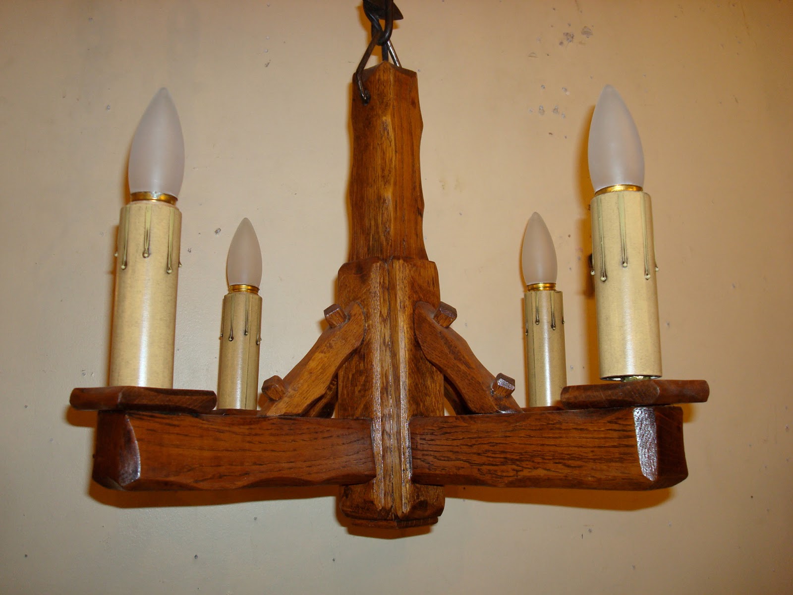 Era Antiques: Rare Solid Oak Arts and Crafts Light Fixture
