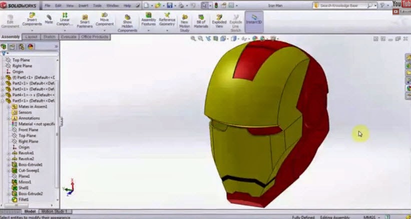 Clip VDO how to Create Iron Man Mask modeling 3D in Solidworks ...