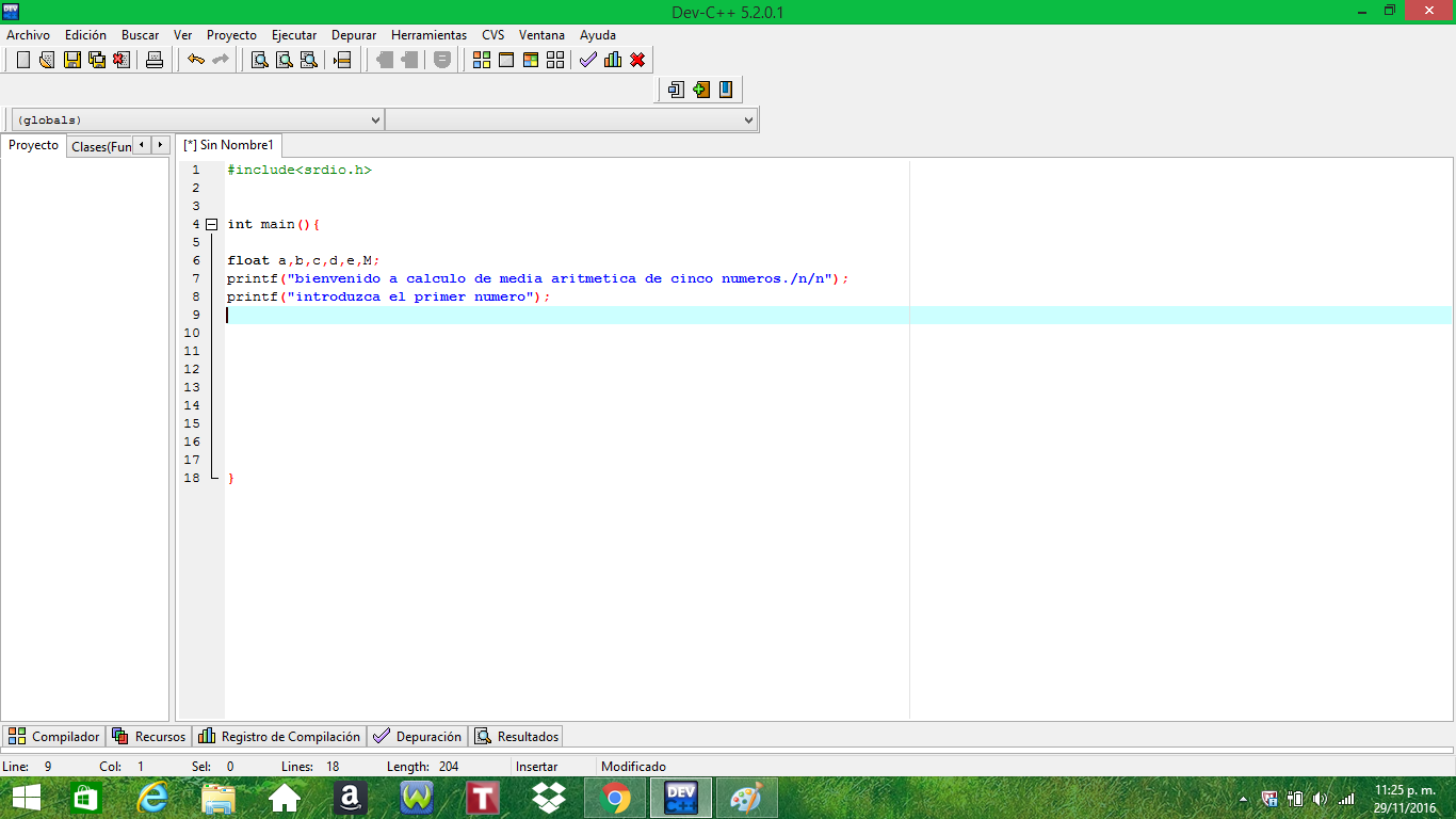 programar en lenguaje c, en dev-c++ : noviembre 2016