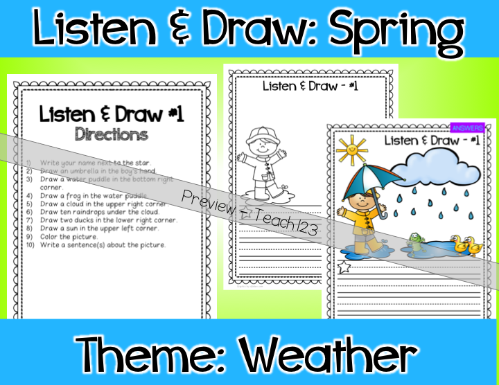 Listen & Draw: Spring, Earth Day, Easter, Weather and FREEBIE | Teach123