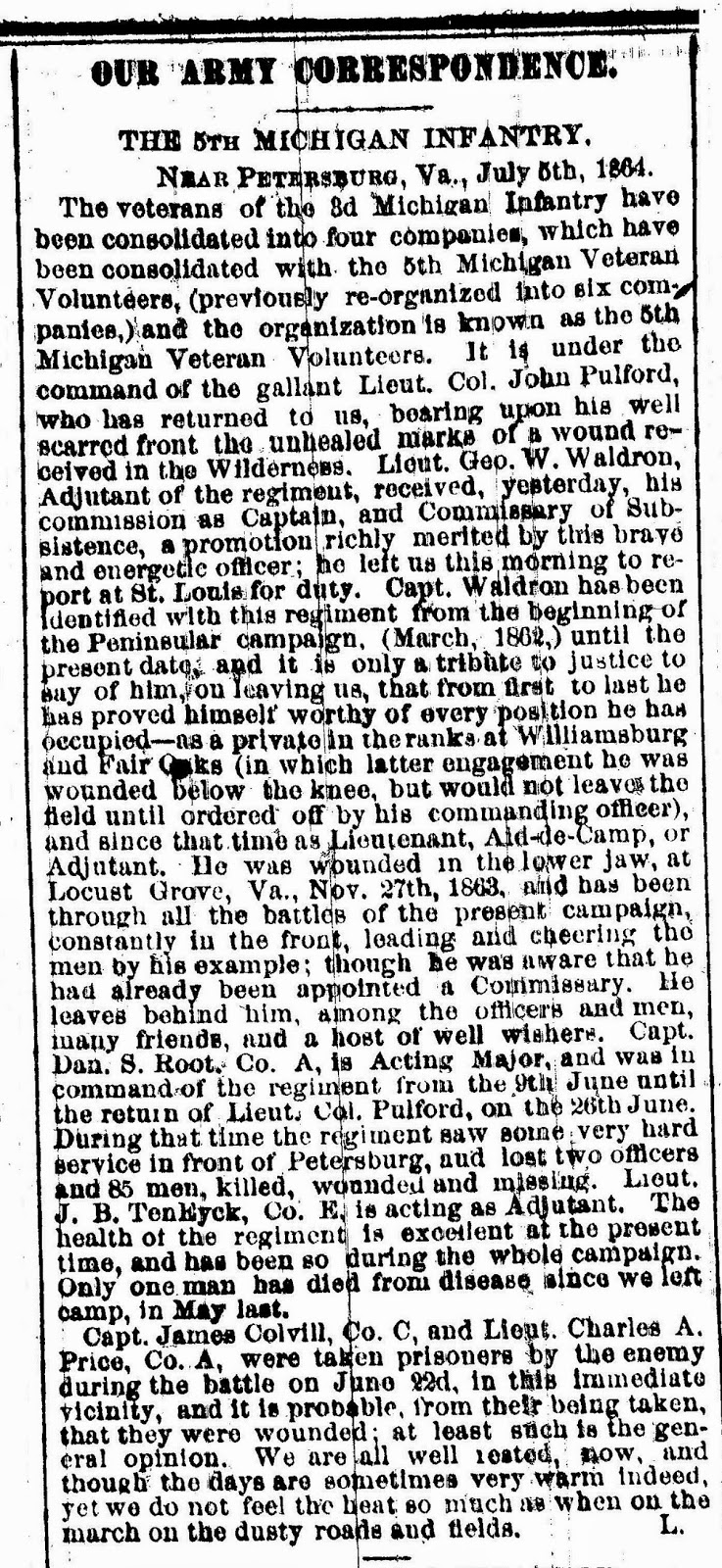 Storytelling + Research = LoiS: 1864-Michigan's "Fighting Fifth" Civil ...