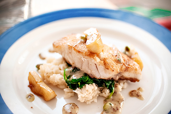 Feeding Andy: Red Snapper w/ Sweet Mustard & Spinach