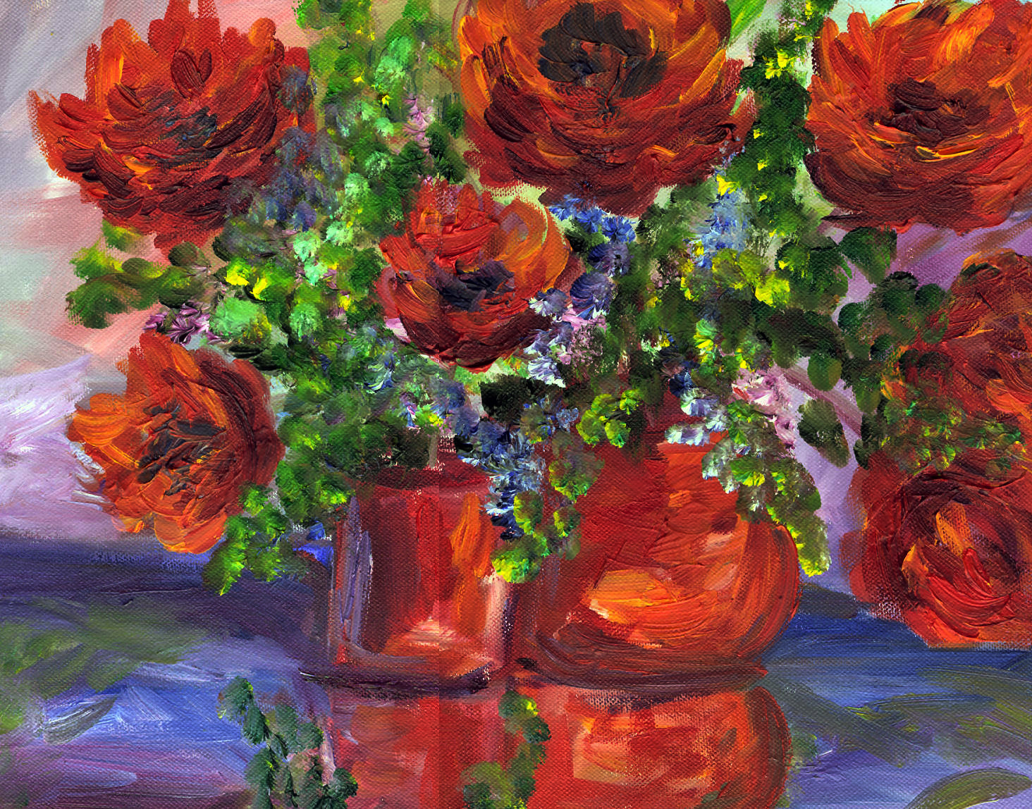 Daily Painters of Washington: Red Flowers Oil Painting by Mary Jo Zorad