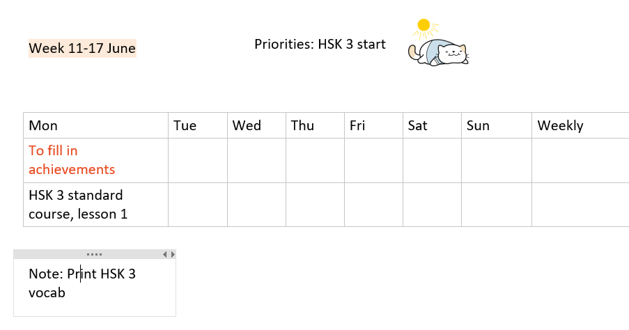 Language learning diary