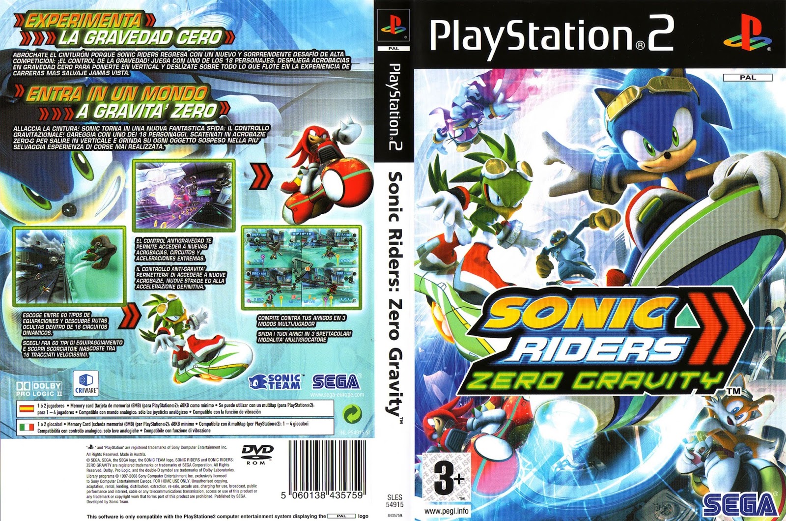 Coleccion Caratulas PS2: Sonic Riders Zero Gravity