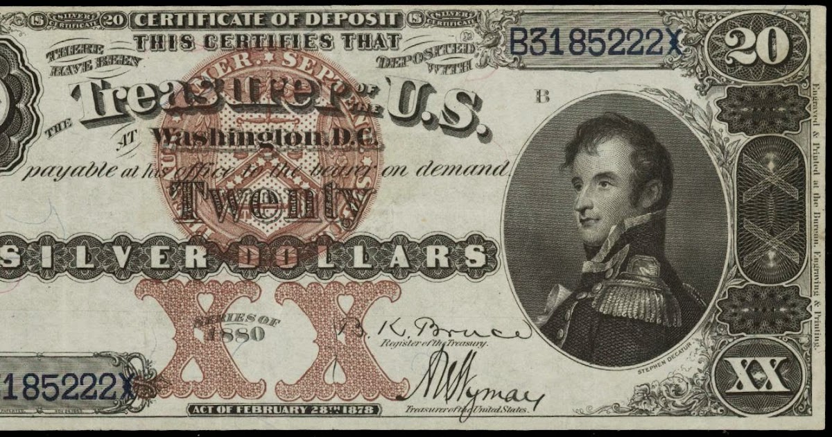 1880 Twenty Dollar Silver Certificates, Stephen Decatur|World Banknotes ...