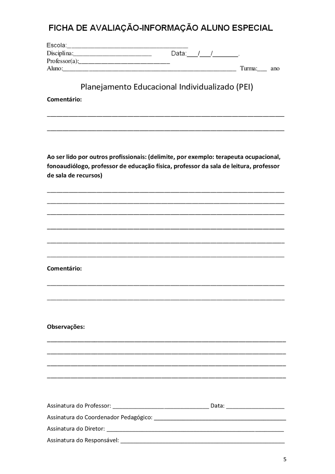 Escola Tiragem Portal: FICHAS DE AVALIAÇÃO DIAGNÓSTICA ALUNOS ESPECIAIS ...