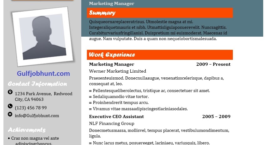 Latest Free CV/Resume Design Sample 2018 for HR/CFO/Accountant | Gulf ...