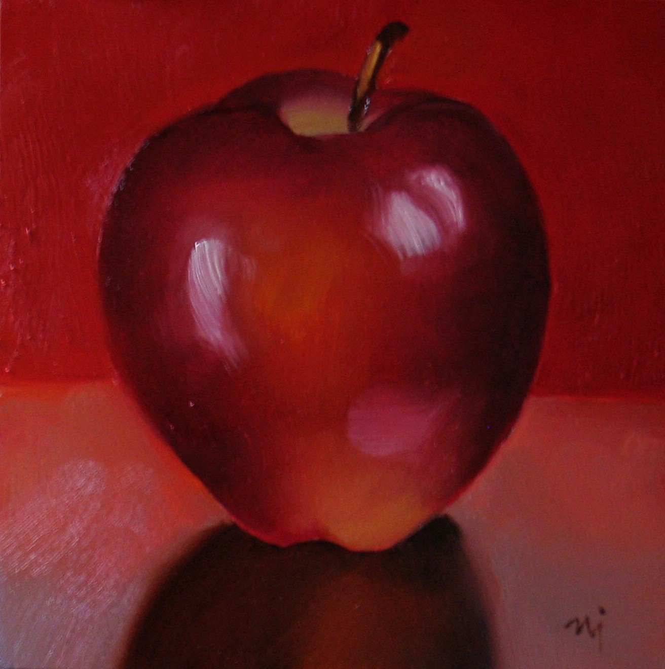 Nel's Everyday Painting: Red on Red Apple and Yellow Leaf