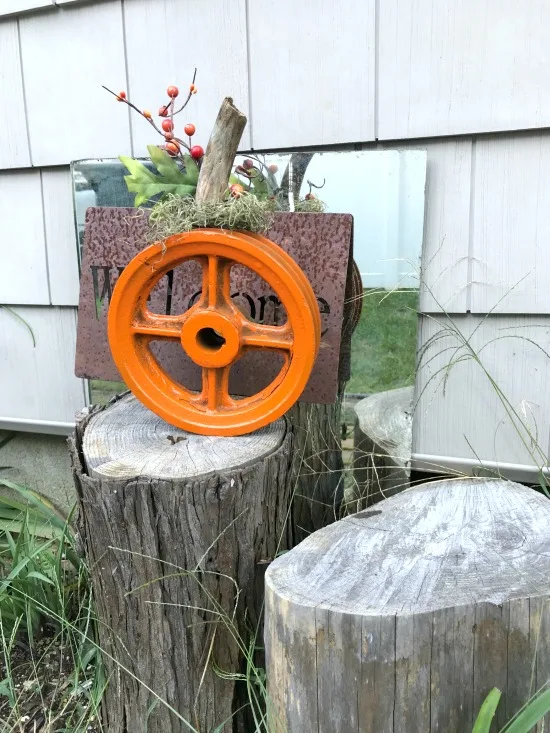 DIY Metal Wheel Pumpkin