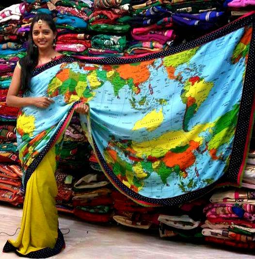 Patamata Praneel: amazing world map printing saree