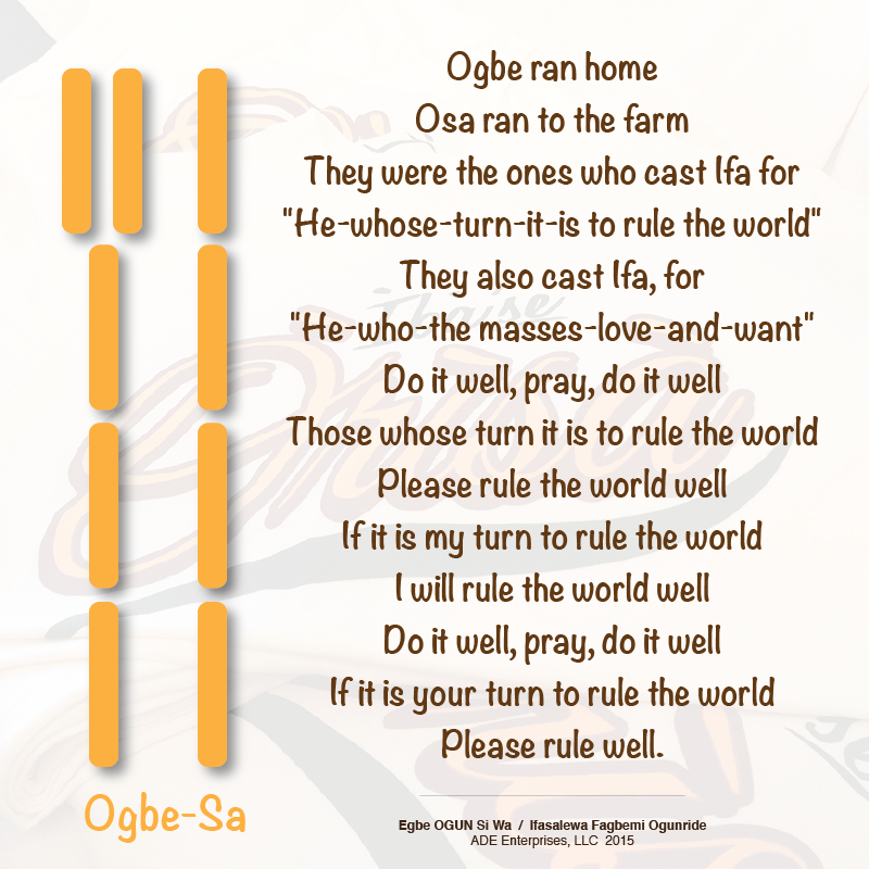 Awo Ifa World Perspective: Ogbe'Sa: Those Whose Turn It Is To Rule The ...