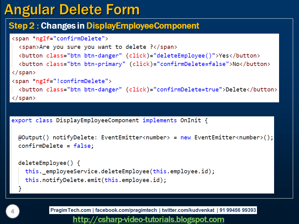 Sql server, .net and c# video tutorial: Angular delete form - Slides