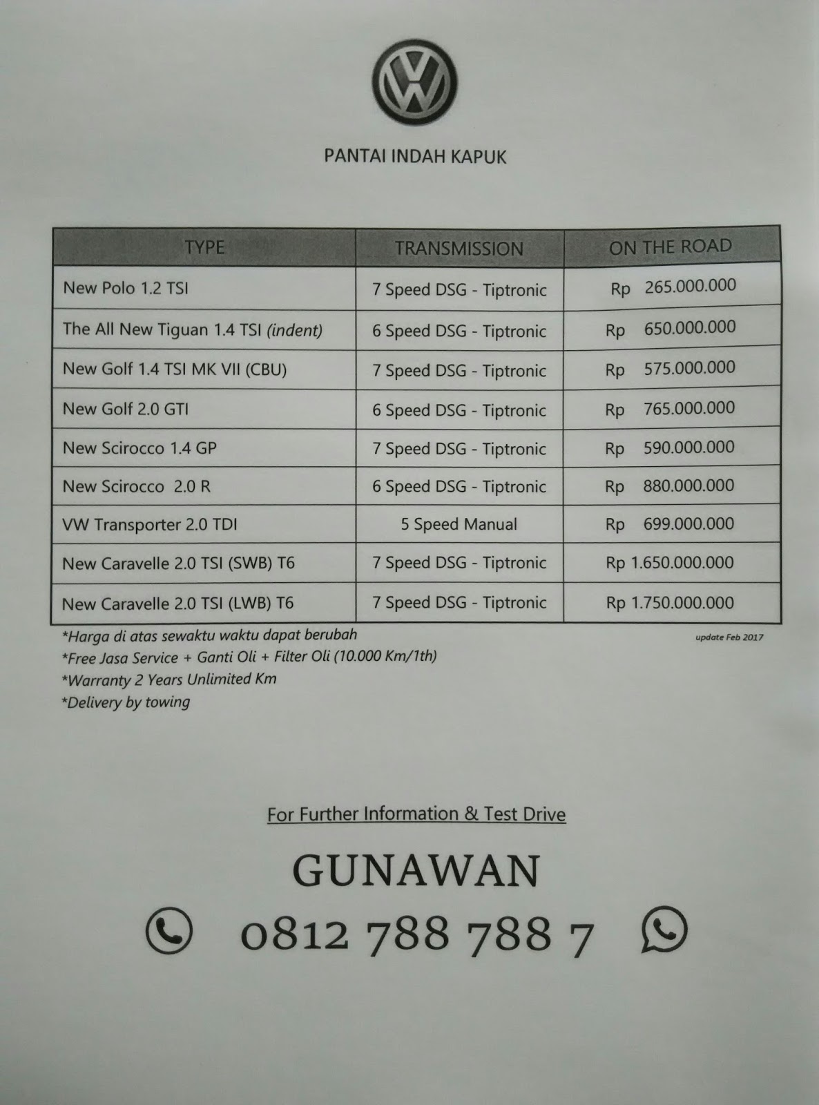 Price List harga VW 2017