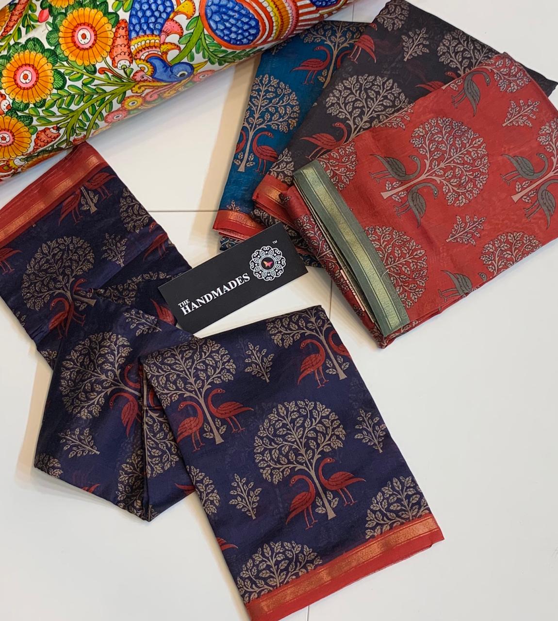 Hand print cotton silk sarees