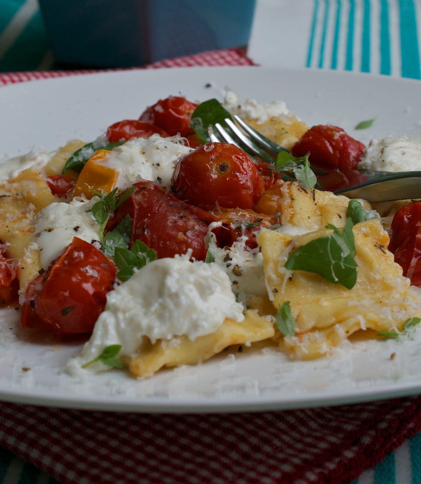 more than burnt toast: Summer Ravioli with Burst Tomatoes and Burrata ...