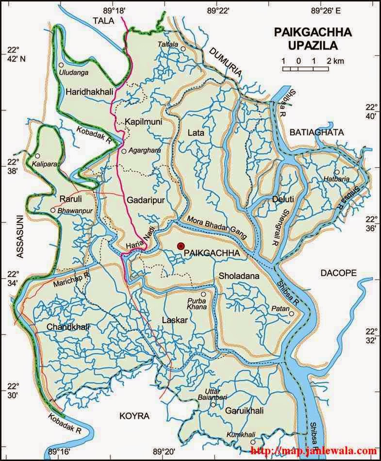 Paikgachha Upazila Map, Khulna District, Bangladesh