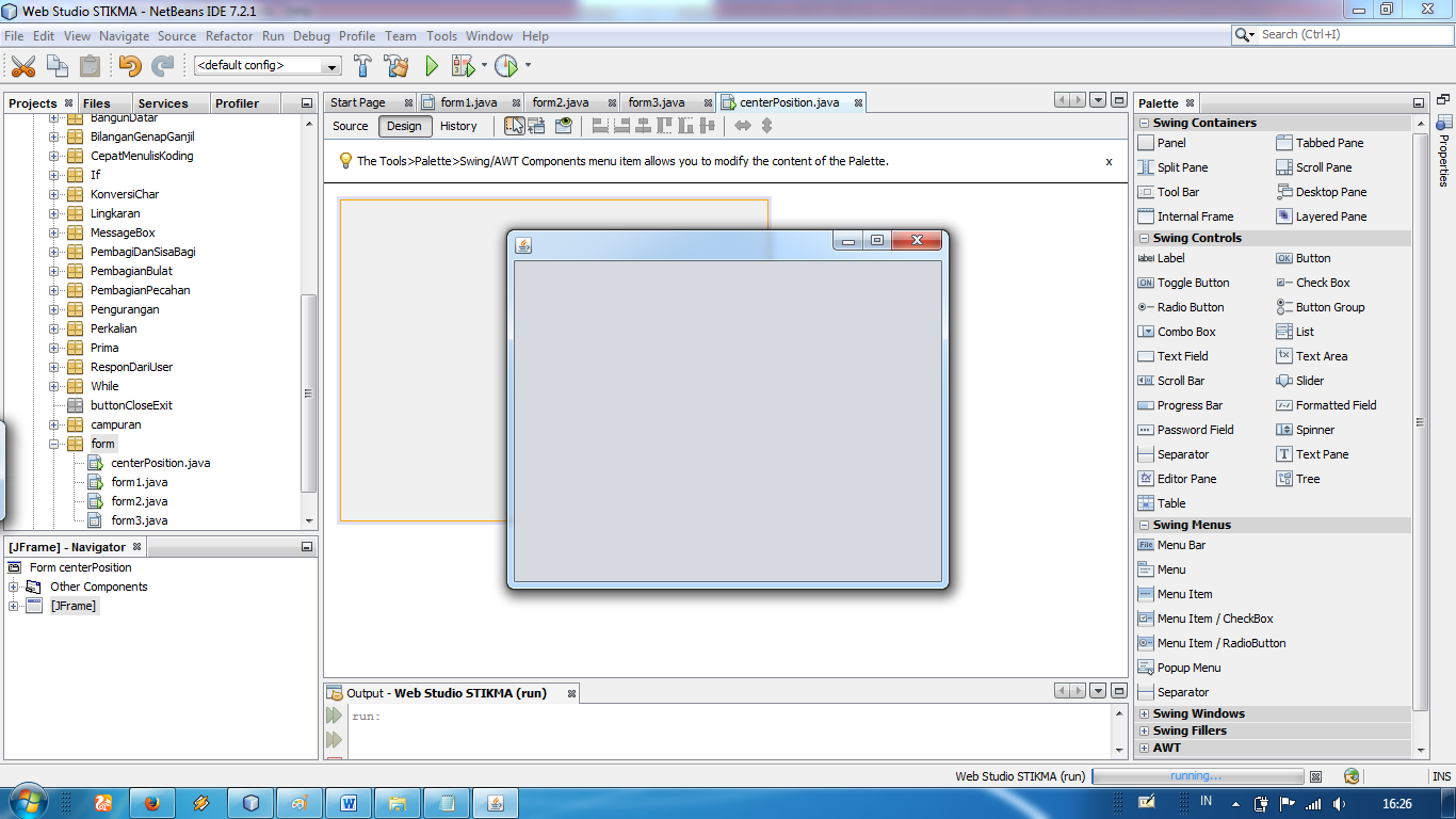 jFrame Form Position Center Java Netbeans | Menengahkan Frame ke Tengah ...