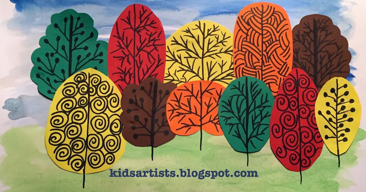 Kids Artists: Patterned trees collage
