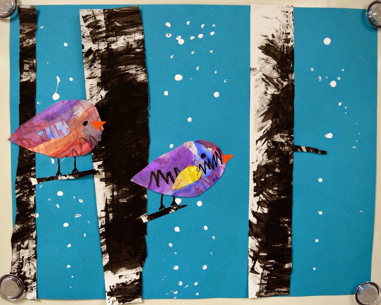 Winter Birds and Birch Trees (1st) - Part II - Art with Mrs. Nguyen