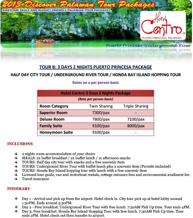HOTEL CENTRO PALAWAN | 3 DAYS 2 NIGHTS PROMO - Palawan Tour Package