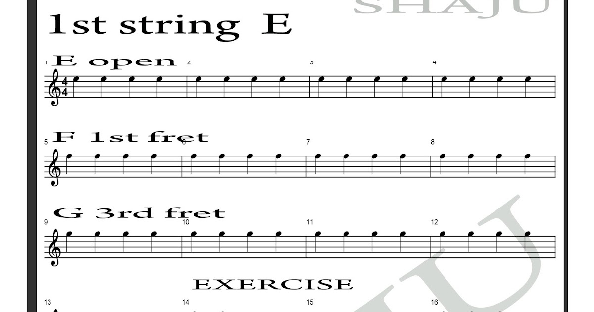 Shaju's Guitar Lessons: Guitar's first string open E , first fret F ...