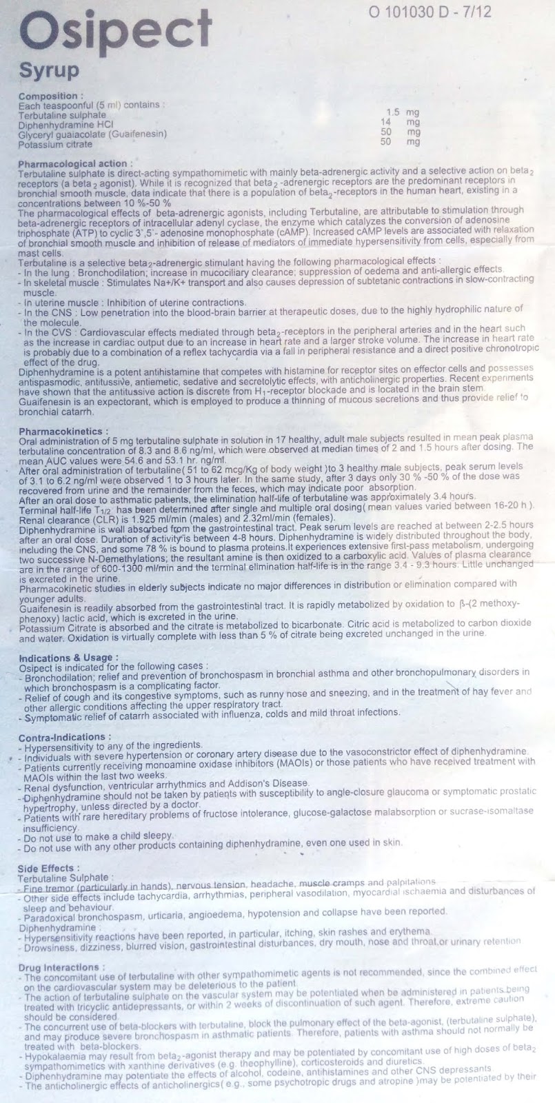 اوسيبكت Osipect طارد للبلغم ومهدئ للكحة- ومضاد للهيستامين