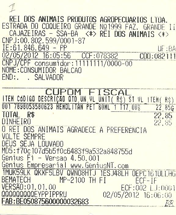 SOS Vira-lata: [Prestação de Contas] Notas fiscais de MAIO