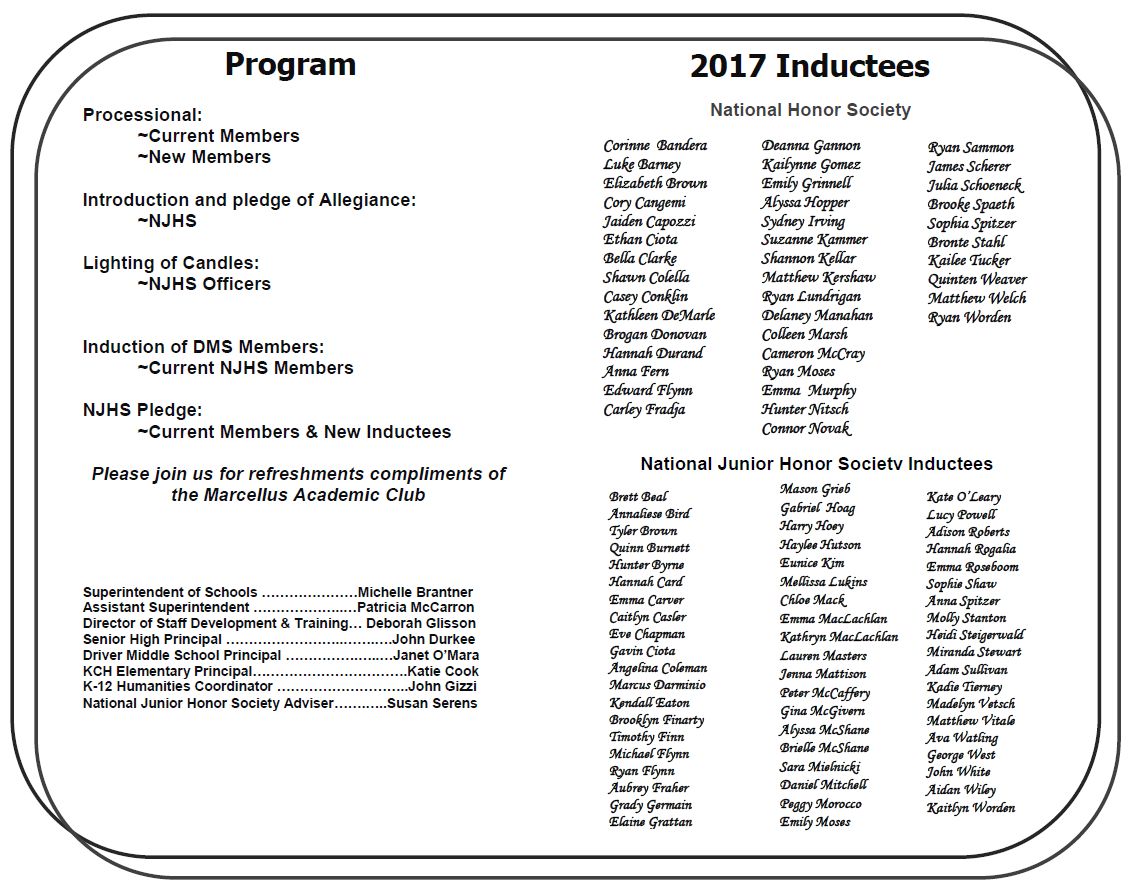 DMS News: National Junior Honor Society Induction 2017