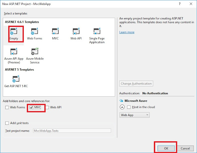 Creating the new MVC project in visual studio and using View Data
