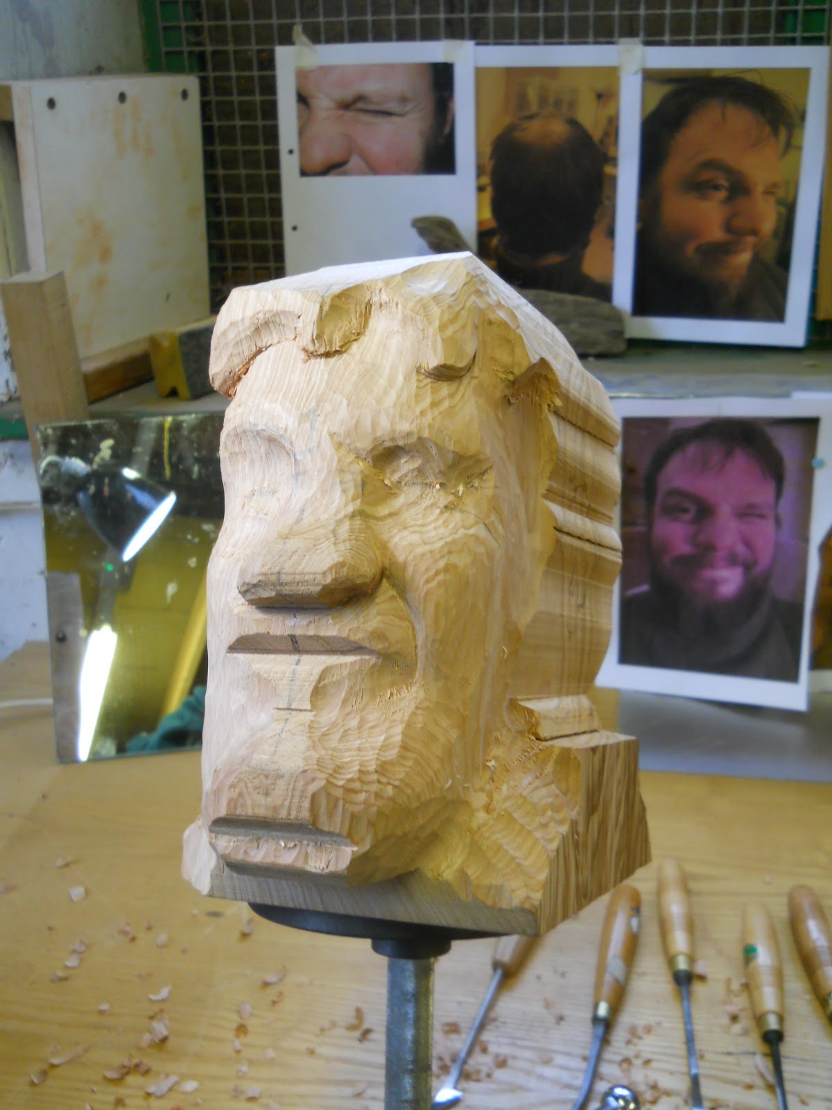 Carving a self portrait in wood for 'Cornucopia' at the Grant bradley ...