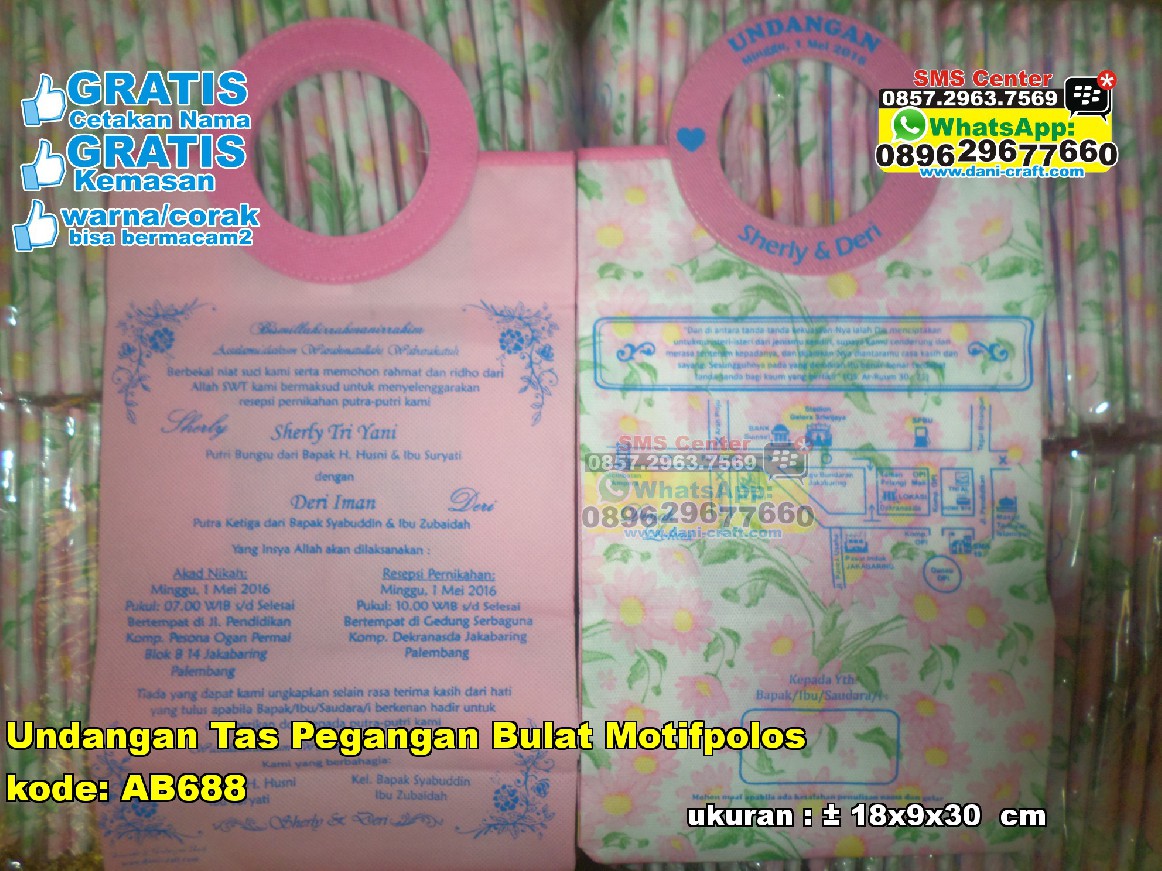 Undangan Tas Pegangan Bulat Motifpolos | Souvenir Pernikahan