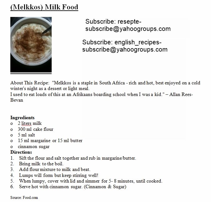 Lekker Resepte : Melkkos resepte.doc